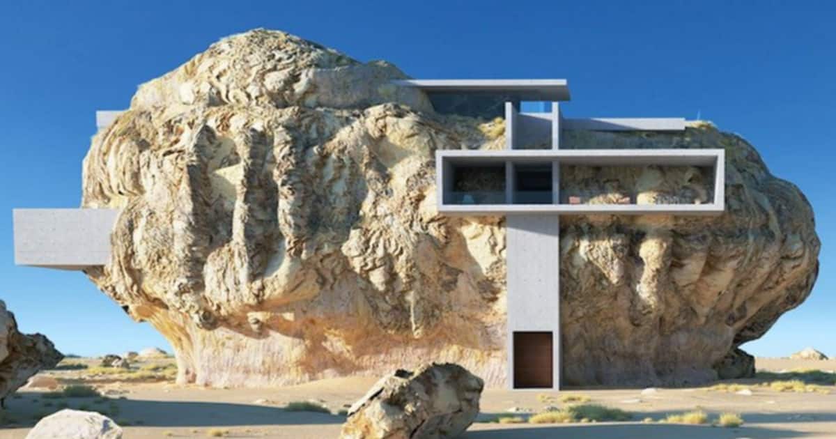 Architect Designs Minimalist Home Built Into Huge Rock Boulders - Elite ...